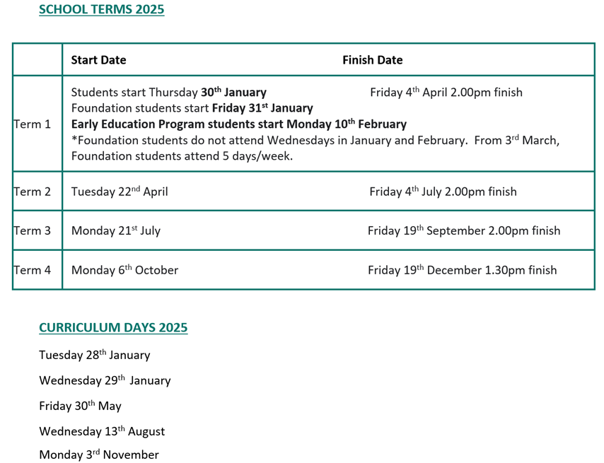 School Terms - Croydon Special Developmental School